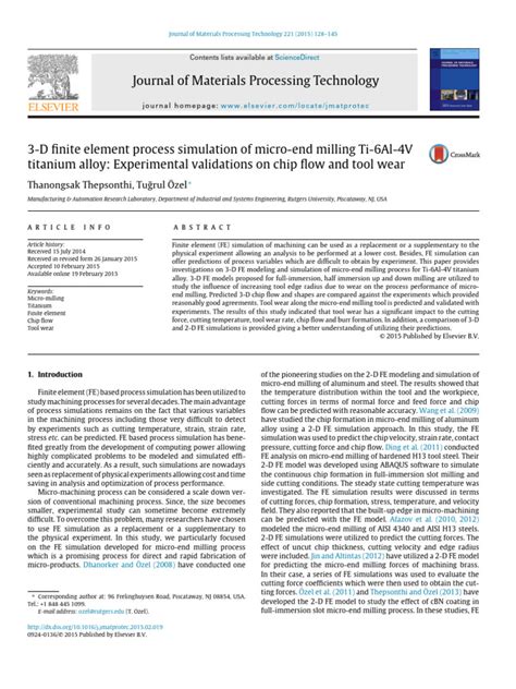 3 d finite element process simulation of micro end milling ti 6al 4v pdf machining finite