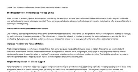 Unlock Your Potential Performance Fitness Shirts For Optimal Workout