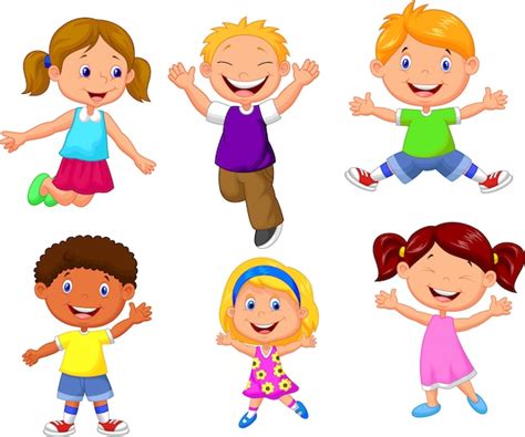 Dibujos animados de niños felices Vector Premium