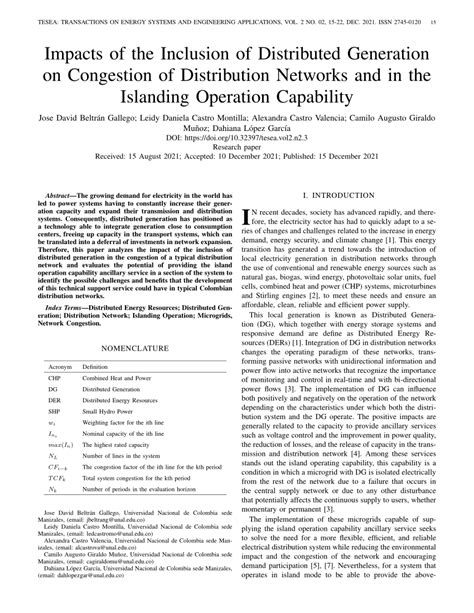 pdf impacts of the inclusion of distributed generation on congestion of distribution networks