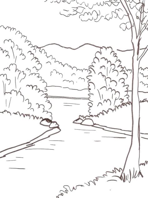 Dibujos De Paisaje Del R O Para Colorear Para Colorear Pintar E The