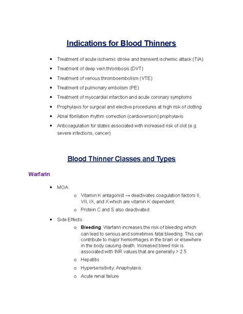 Indications For Blood Thinners Severe Infections Cancer Blood