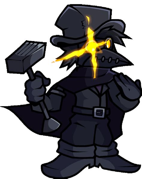 A Cartoon Character Holding A Hammer And Wearing A Black Hat With