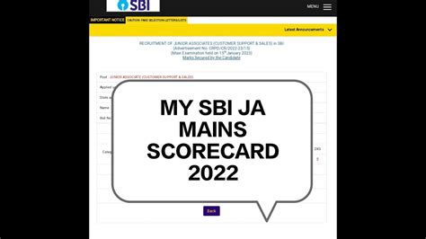 MY SBI CLERK MAINS SCORECARD 2022 Bank Sbija2022 Result Sbimains
