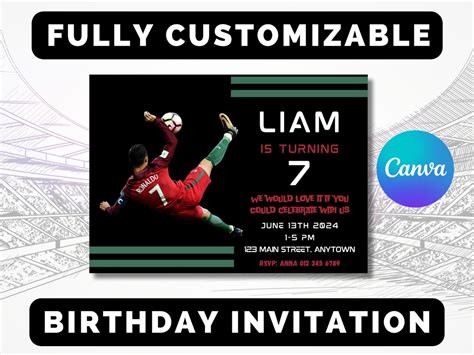 Cristiano Ronaldo Birthday Invitation Soccer Birthday Invitation Custom
