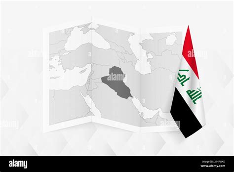 A Grayscale Map Of Iraq With A Hanging Iraqi Flag On One Side Vector