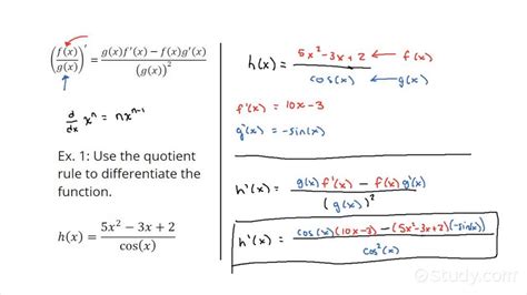 differentiating the quotient of two differentiable functions using the quotient rule calculus