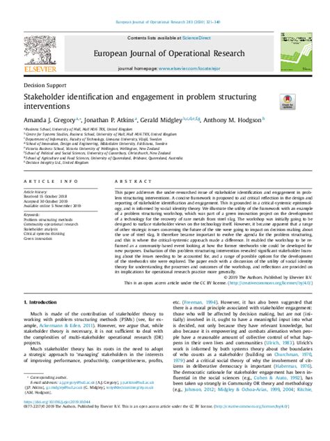 pdf stakeholder identification and engagement in problem structuring interventions gerald