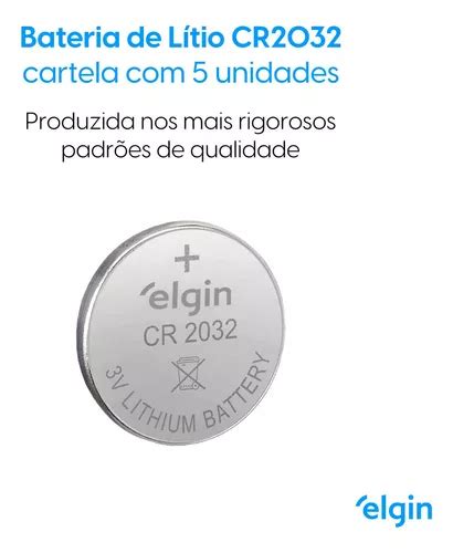 05 Baterias Pilha Elgin CR2032 3V Moeda Botão Litio 1 Cartela