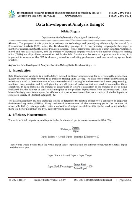 pdf data envelopment analysis using r