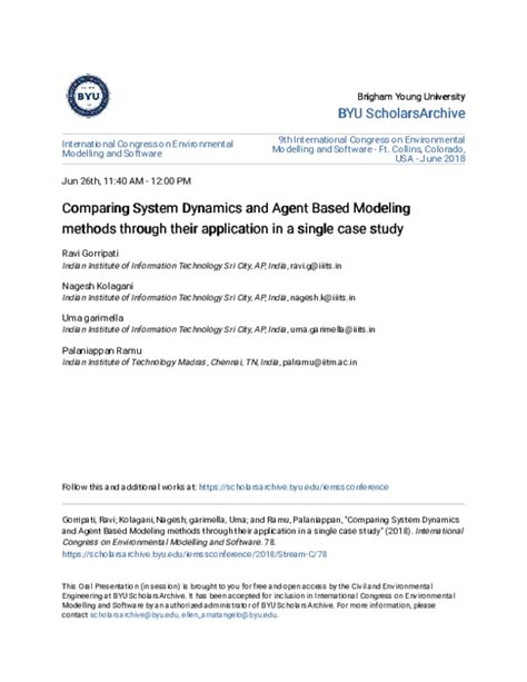pdf comparing system dynamics and agent based modeling methods through their application in a