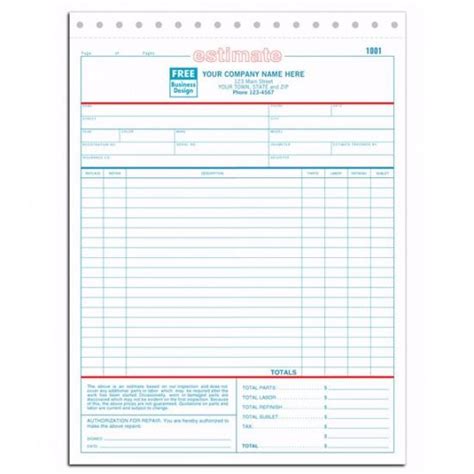 Auto Collision Repair Invoice Form Custom Carbonless Collision Repair