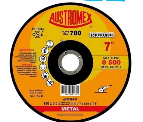 AUSTROMEX 780 DISCO CORTE METAL T42 7X1 8 INDUSTRIAL Cintas