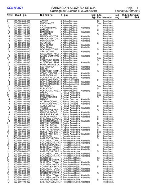 Catalogo De Cuentas Apuntes 10 11 CONTPAQ I Nivel 1 2 3 4 3 4 3 4