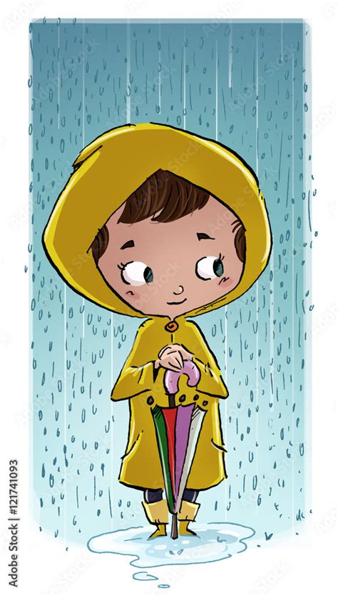 niña con paraguas bajo la lluvia ilustración de Stock Adobe Stock