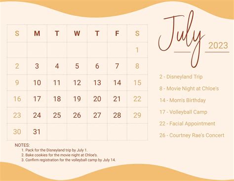 Calligraphy July Calendar In Illustrator Word Excel Svg