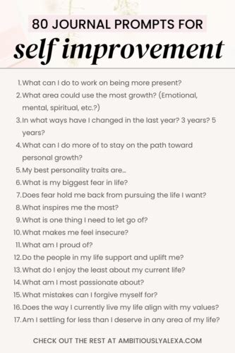 80 Motivating Self Improvement Journal Prompts Ambitiously Alexa