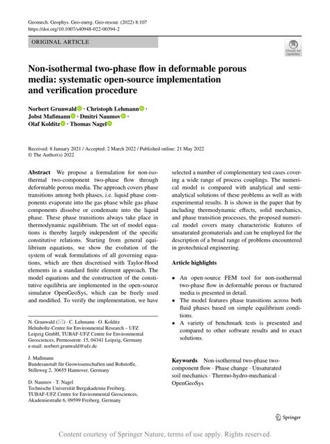 pdf non isothermal two phase flow in deformable porous media systematic open source