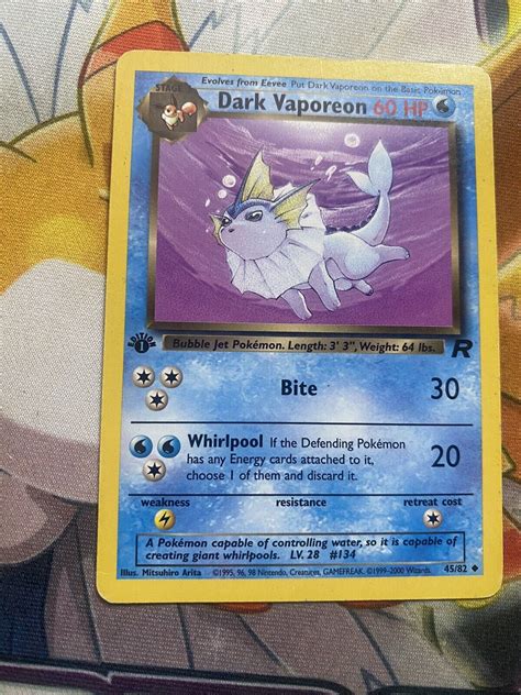 1st Edition Water DARK VAPOREON 45 82 Team Rocket Pokémon WOTC RARE