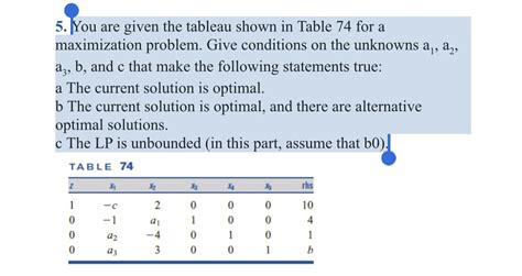 answered you are given the tableau shown in… bartleby