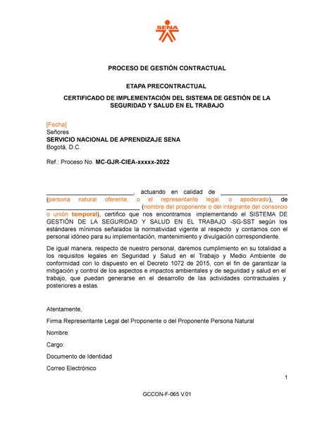 Anexo 10 Gccon F 065 Certificado de implementación del sistema de