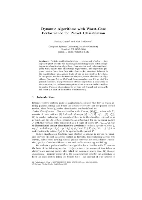 pdf dynamic algorithms with worst case performance for packet classification pankaj gupta