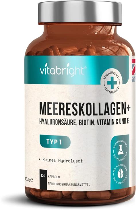 Marine Collagen 1000mg 120 Kollagen Kapseln 9 wirksame Nährstoffe