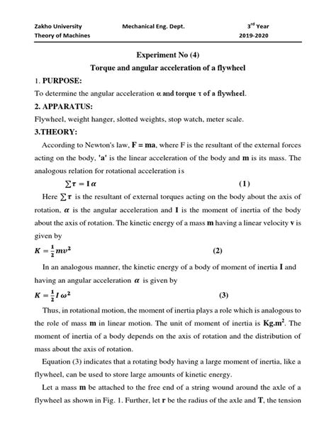experiment no 4 pdf pdf rotation around a fixed axis torque