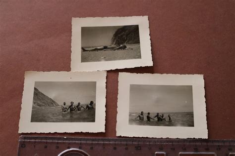 Drei Alte Fotos Soldaten Baden Nackt Im Meer Ort Namen