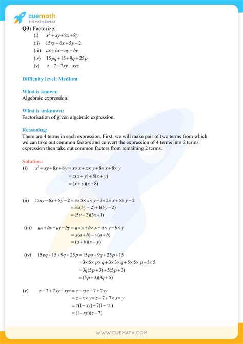 Ncert Solutions Class Maths Chapter Factorization Access Pdf