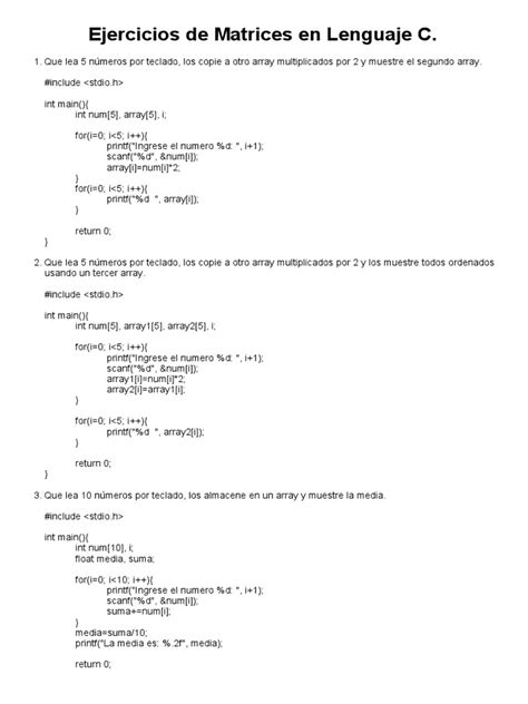 ejercicios de matrices en lenguaje c sin resolver pdf estructura de datos de matriz