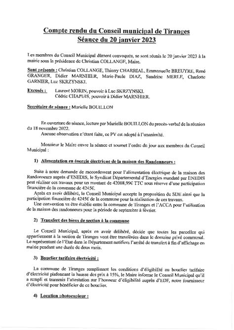 Actualités Compte rendu conseil municipal du 20 janvier 2023