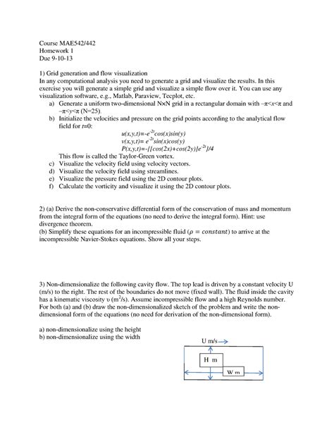 Finite Volume Methods Course Mae Homework Due Grid