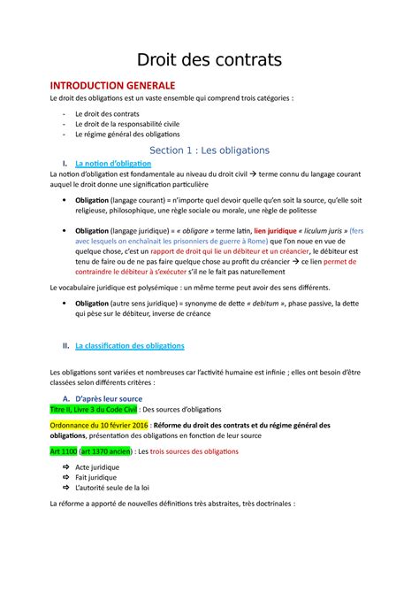 Droit Des Contrats L2S3 Droit Des Contrats INTRODUCTION GENERALE Le