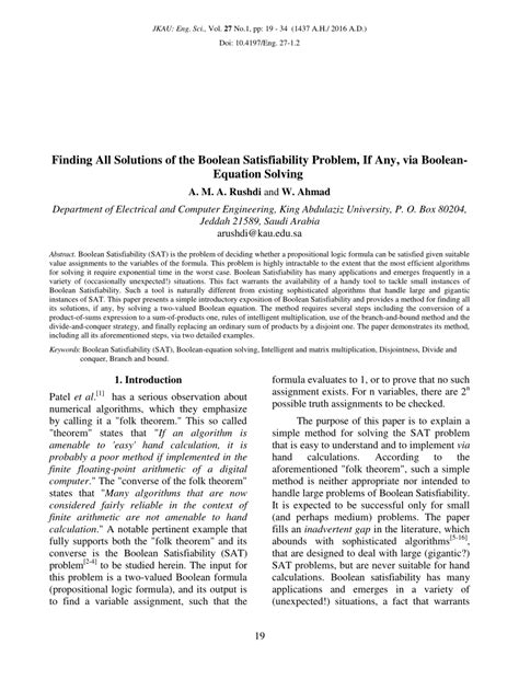 pdf finding all solutions of the boolean satisfiability problem if any via boolean equation