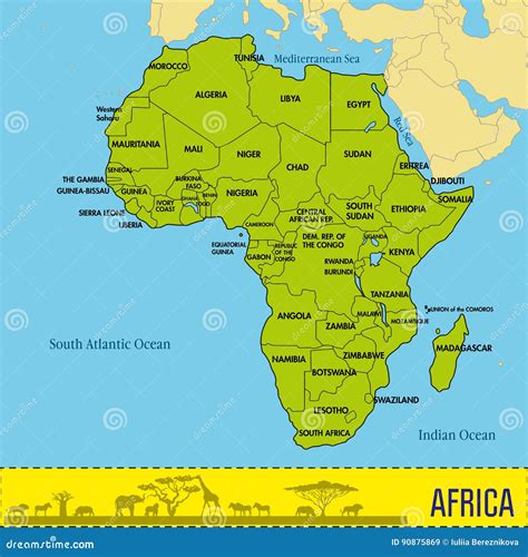 Mapa De África Todos Os Países E Seus Capitais Ilustração do Vetor