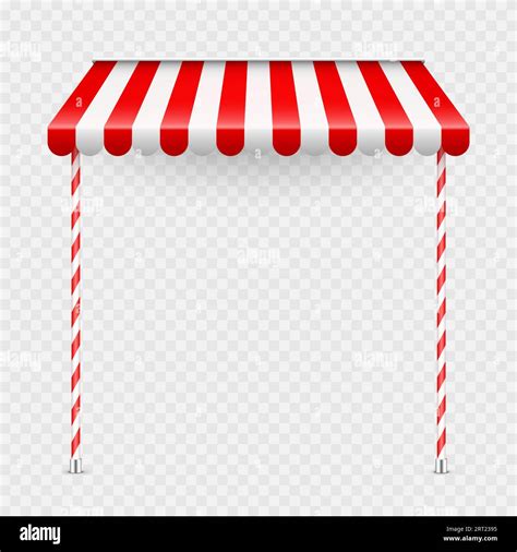 Red Shop Sunshade With Stand Holders Realistic Striped Cafe Awning