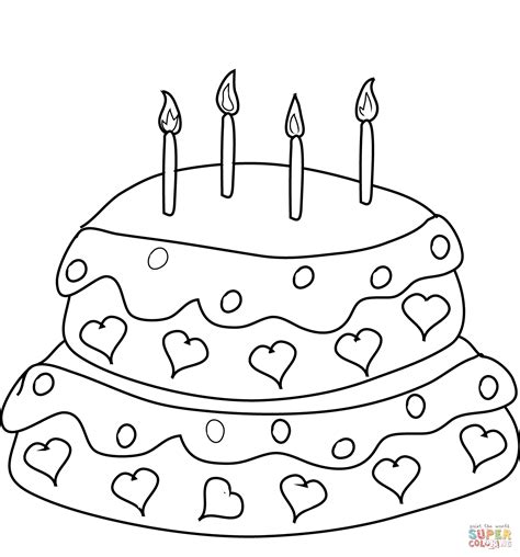 Disegno Di Torta Di Compleanno Con Quattro Candele Da Colorare