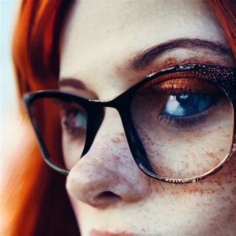 Close Up Portrait Photo Of A Real Beauty Redhead Freckles Glasses 8k