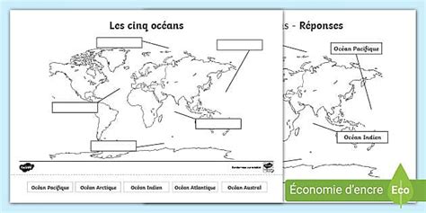 Carte du monde à compléter les cinq océans Twinkl