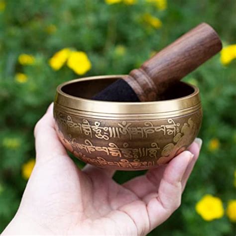 Tibetan Singing Bowl Set Easy To Play Om Design For Meditation