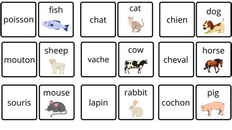 Memory Des Noms D Animaux Courants En Anglais Cartes Pour