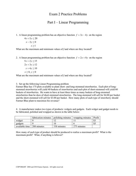 exam 2 practice problems part i linear programming