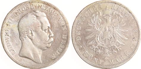 Hessen 5 Mark 1876 H Ludwig III 1848 1877 Schön Sehr schön MA Shops