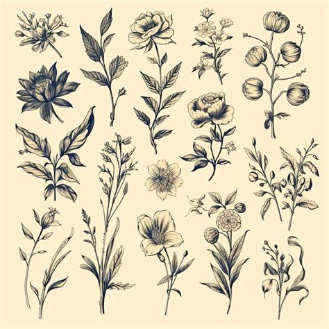 Black And White Drawings Of Flowers And Plants Hand Drawings Premium