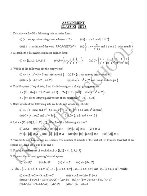 xi assignment sets pdf set mathematics integer