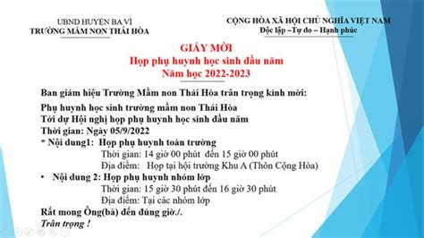 Mẫu giấy mời họp phụ huynh đầu năm và cuối năm ihoc vn