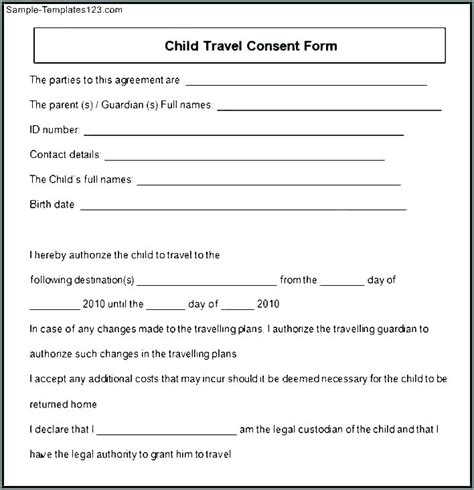 Traveling With One Parent Consent Form Canada Printable Consent