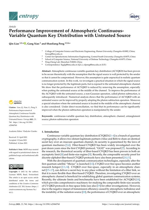 pdf performance improvement of atmospheric continuous variable quantum key distribution with