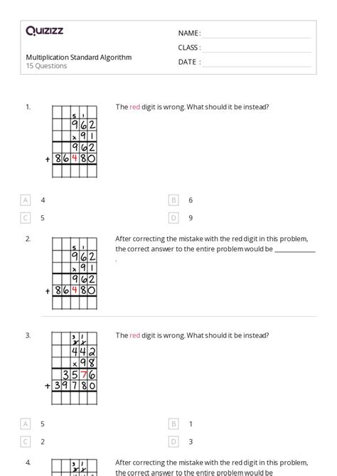 50 Multi Digit Multiplication And The Standard Algorithm Worksheets